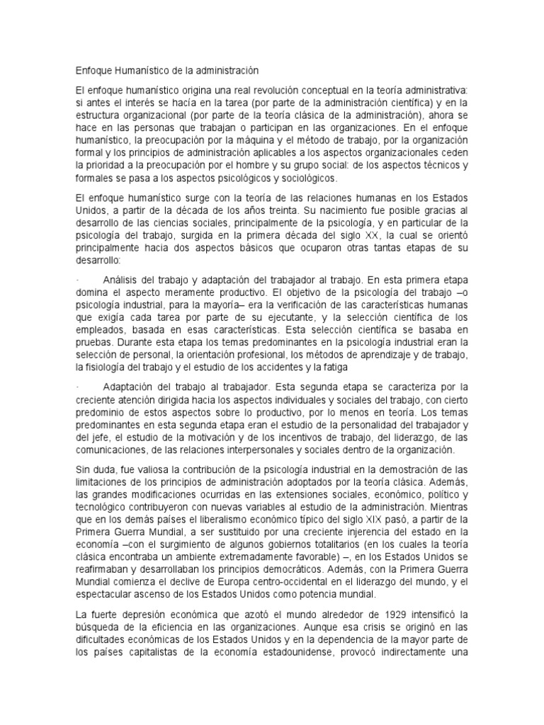 Enfoque Humanístico en Administración | PDF | Sicología | Motivación