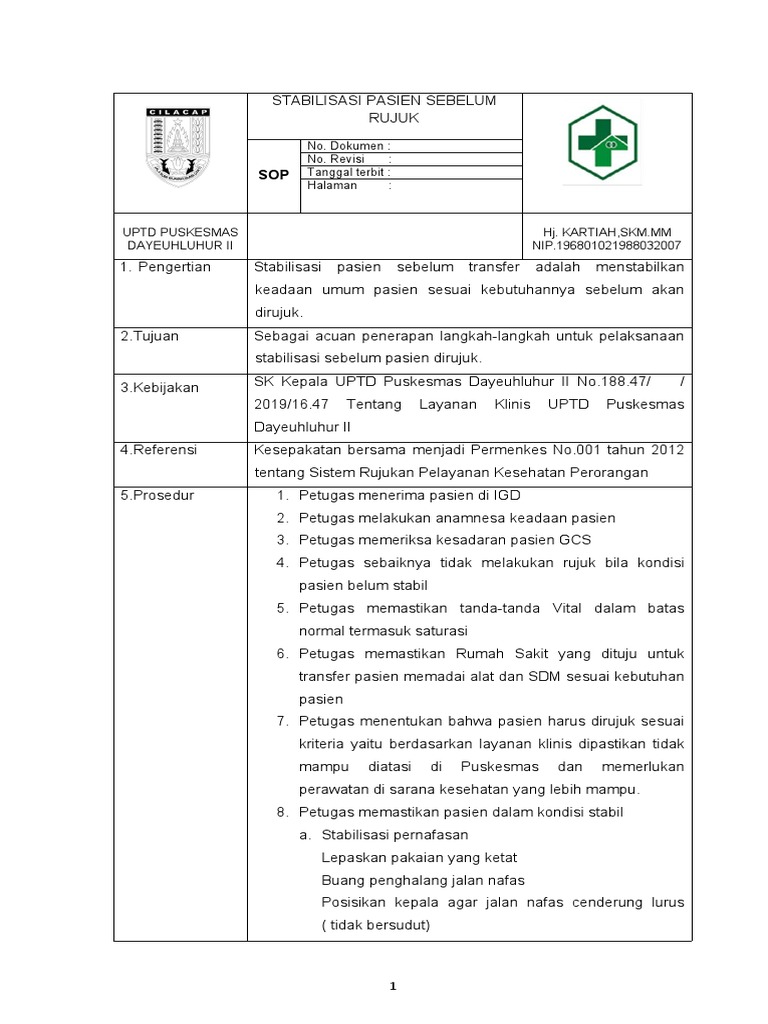 Sop Stabilisasi Pasien Pra Rujukan | PDF