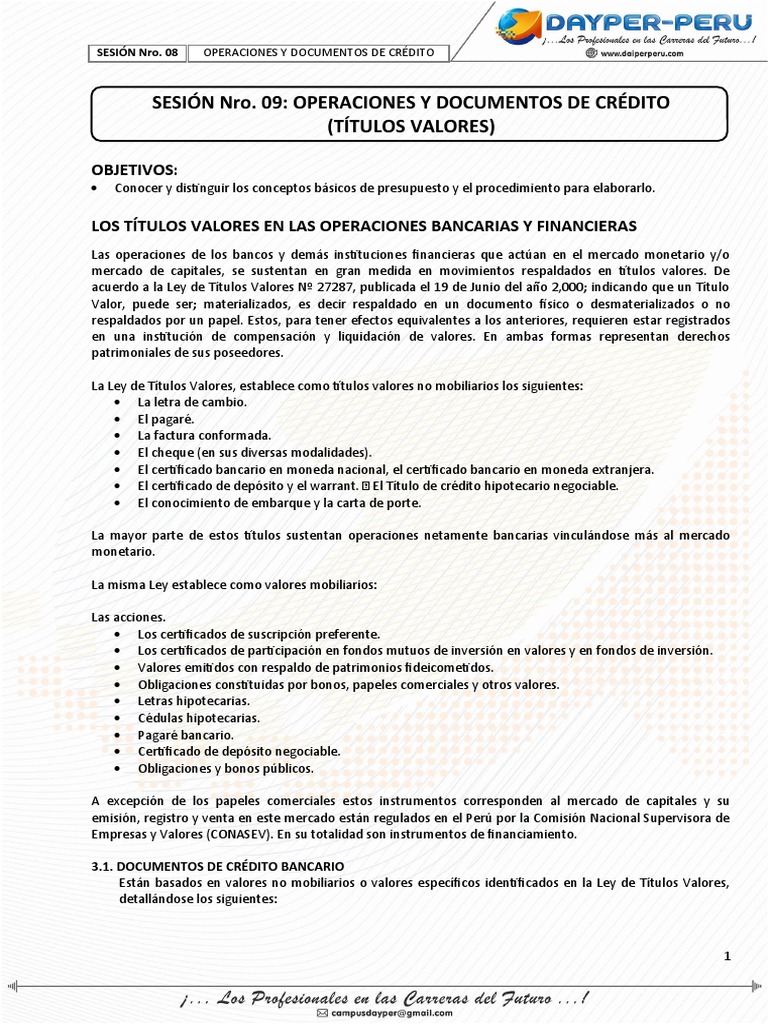 S9 - Operaciones y Documentos de Crédito | PDF | Cheque | Bancos