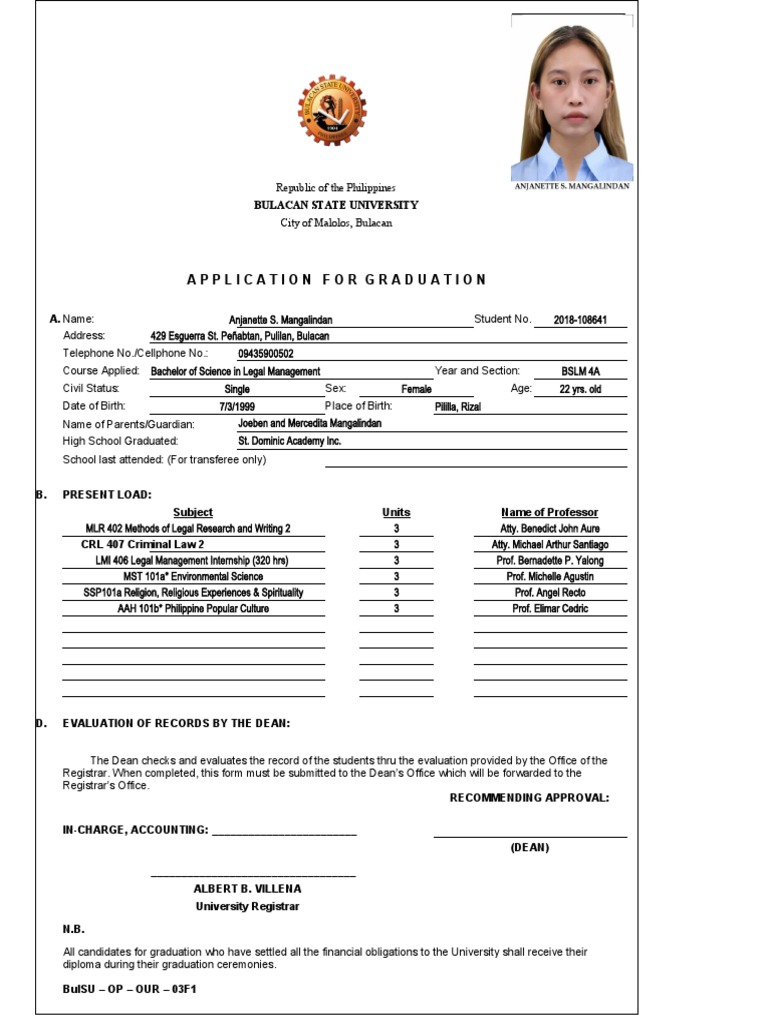 Application For Graduation Mangalindan New 2022 | PDF