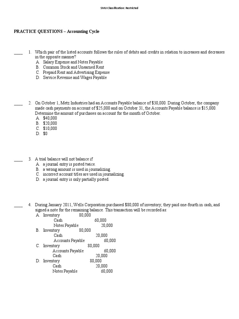 MCQ - Accounting Cycle (ACCT 642 - G1, 2, 4) | PDF | Debits And Credits ...