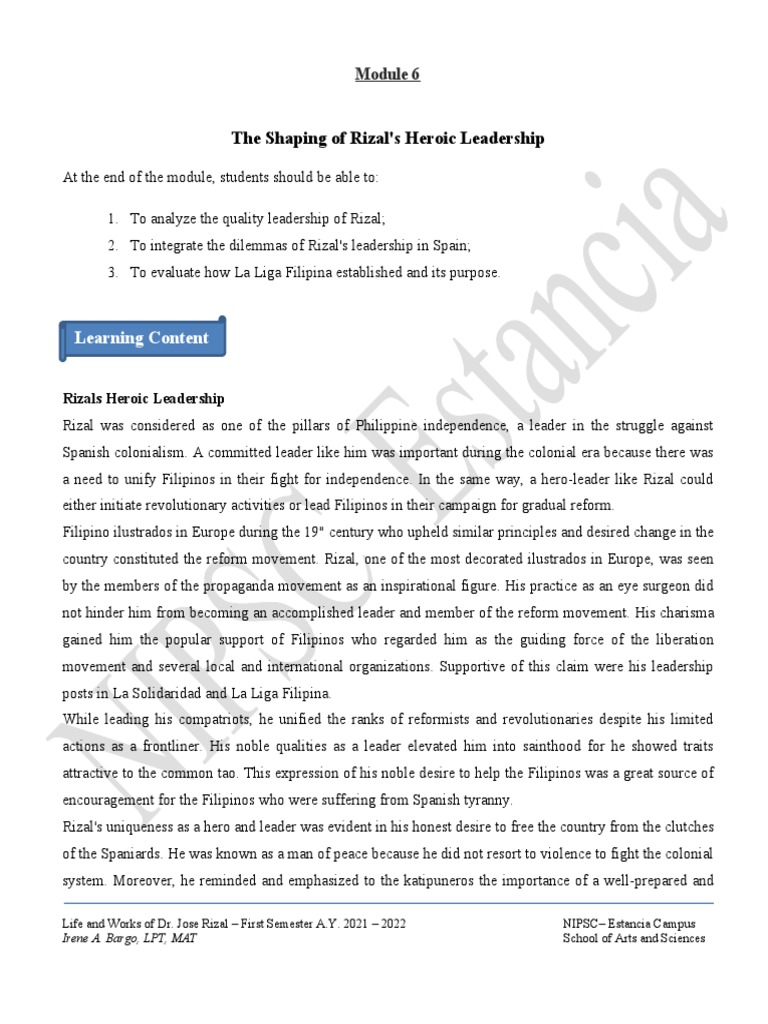 Module 6 Rizal | PDF | Philippines | Freemasonry