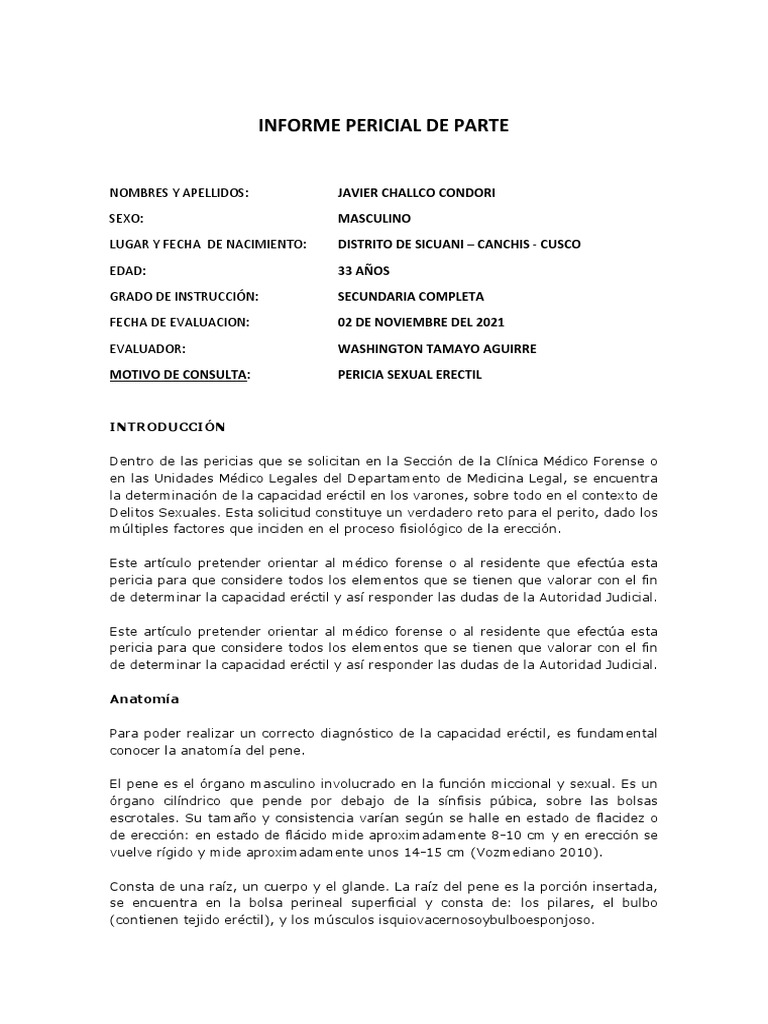 Informe Pericial sobre Capacidad Eréctil | PDF | Anatomia animal | Urología