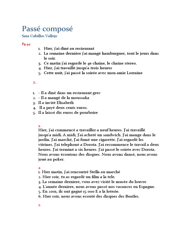 Passé Composé : Exemples et Pratique | PDF