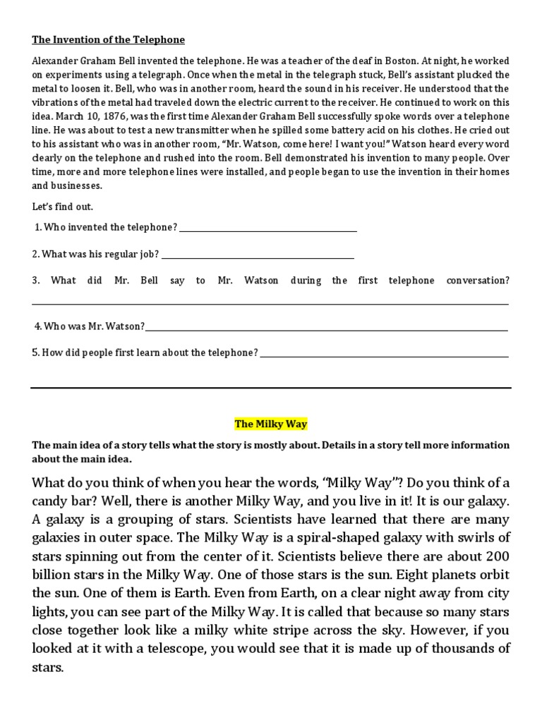 Class 4 Reading Comprehension Passages Pdf Astronomy