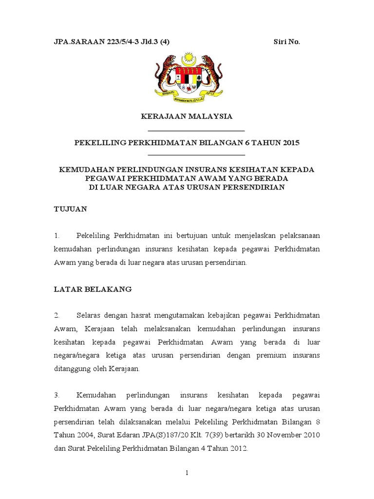 Pekeliling Perkhidmatan Bil 6 Tahun 2015 | PDF