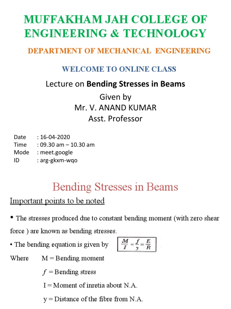 An Online Lecture on Calculating Bending Stresses in Beams using Fundamental Beam Bending ...