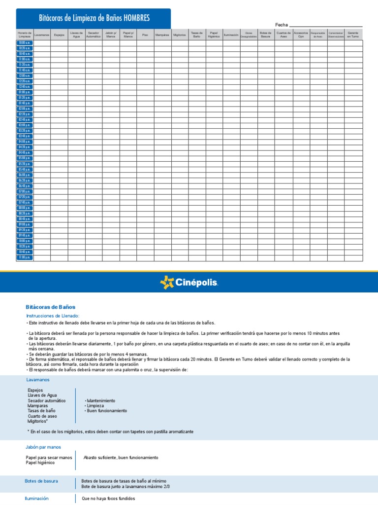 Bitacora de Limpieza de Baños Hombres | PDF | Herramientas | Higiene