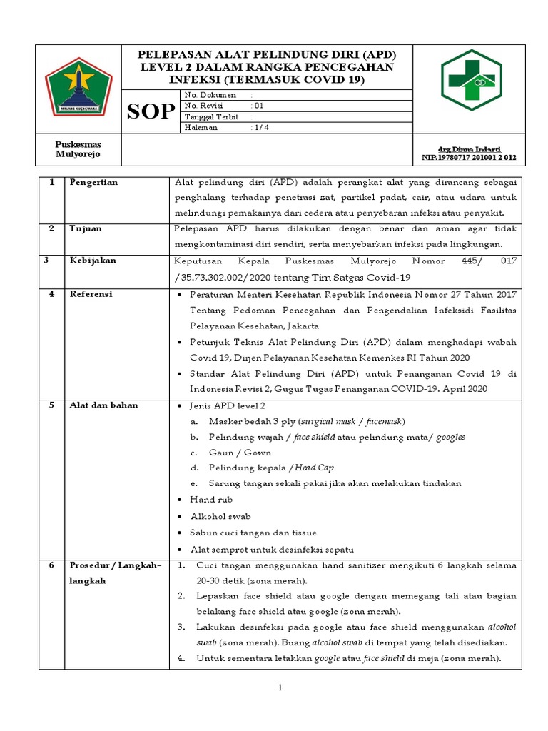 SOP Pelepasan APD Level 2 | PDF