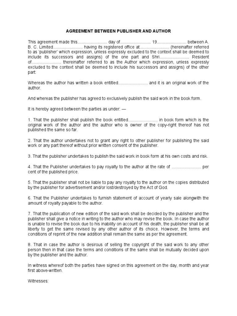 Agreement Between Publisher and Author | PDF | Consideration | Government