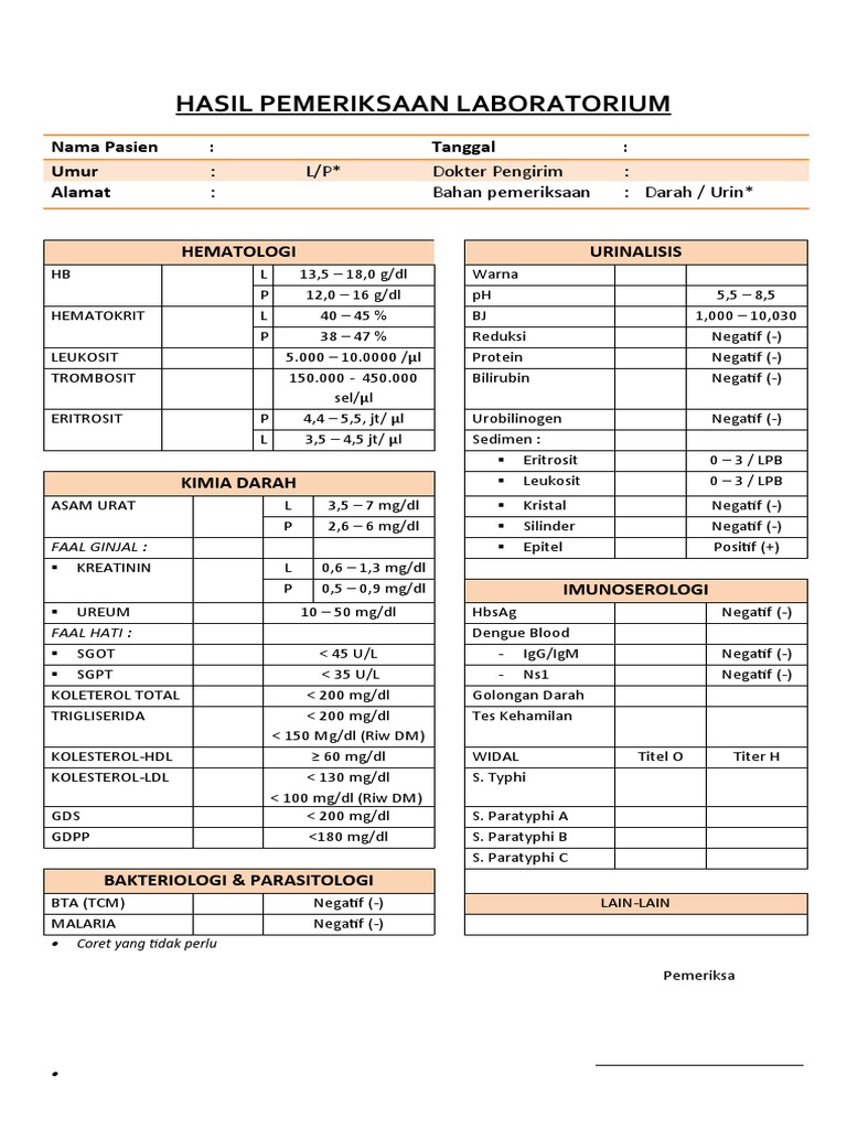 Form Hasil Pemeriksaan Laboratorium Klinik | PDF