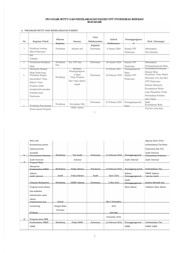 Ruk Program Mutu Dan Keselamatan Pasien Upt Puskesmas Merbau Mataram | PDF
