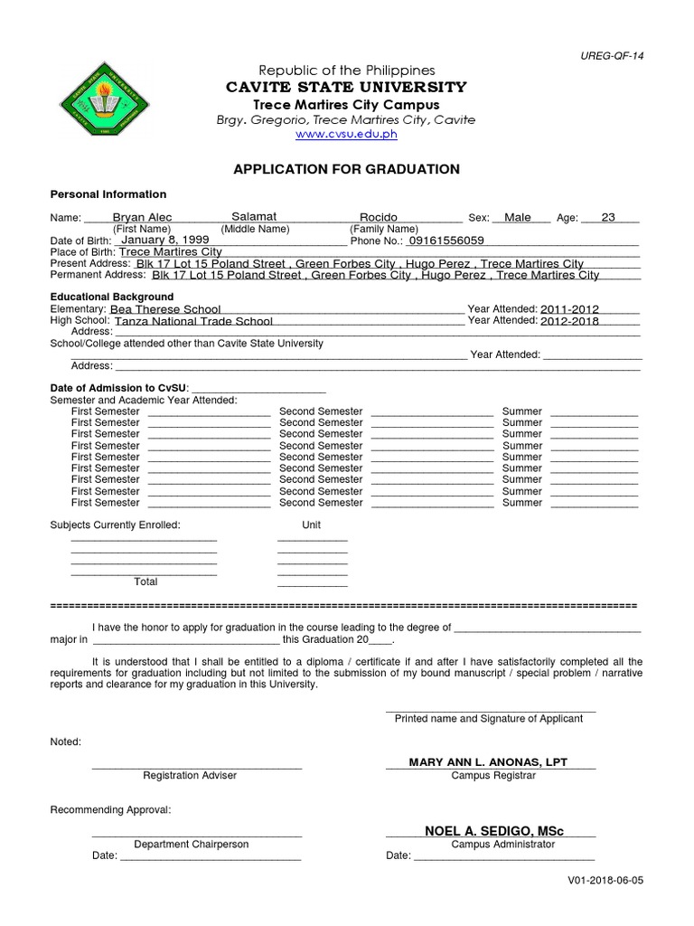UREG QF 14 Application For Graduation | PDF | Academia | Educational Stages