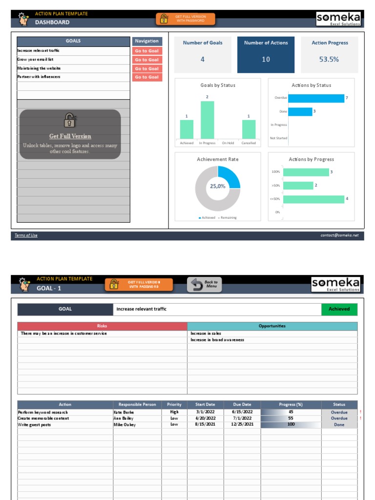 Action Plan Someka Excel Template V3 Free Version | PDF | License ...