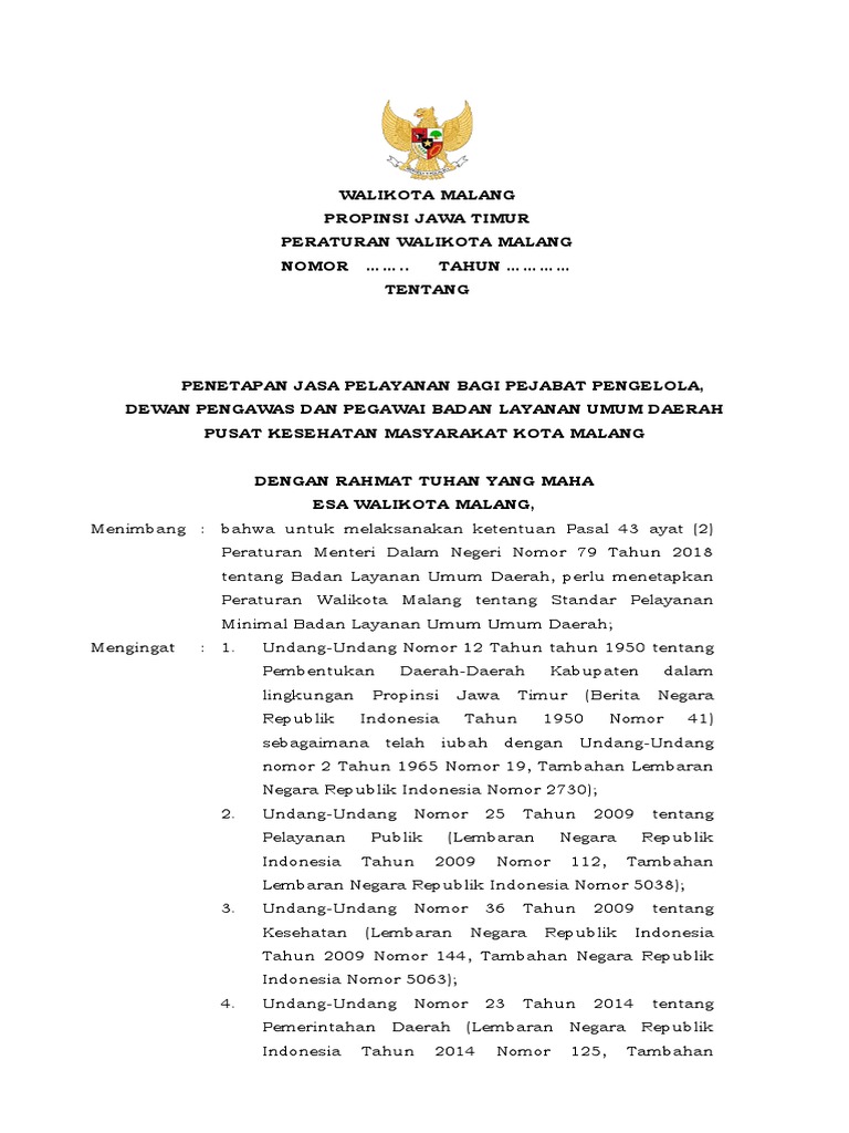 Draft Perwal PKM Mulyorejo | PDF