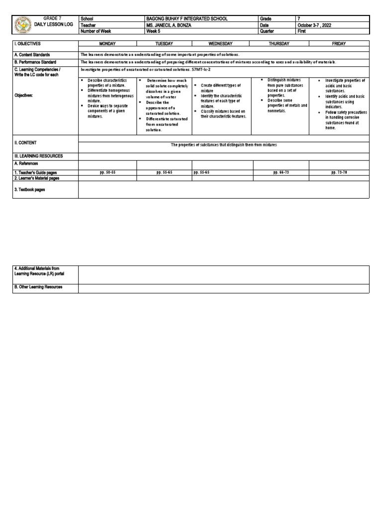DLL Week 5 | PDF | Mixture | Chemical Substances