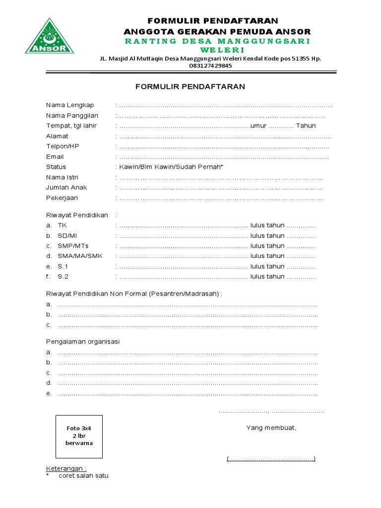 Formulir Pendaftaran | PDF | Griya & Taman