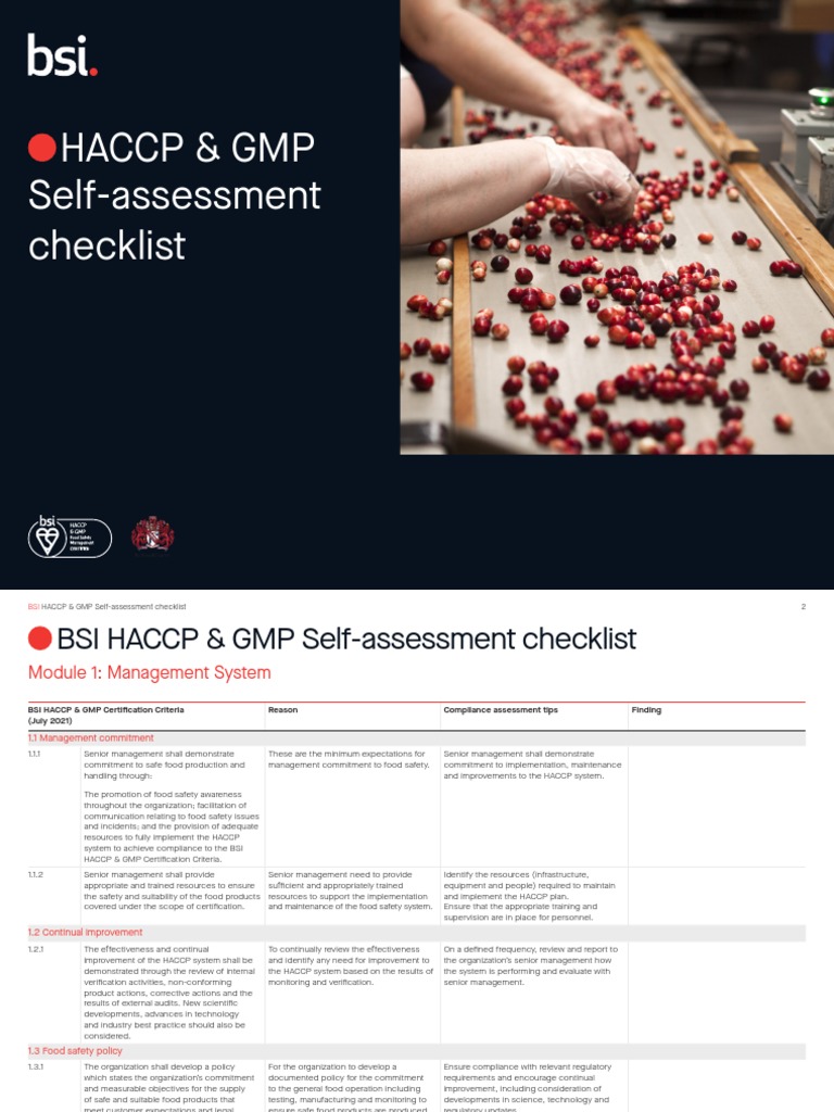 HACCP and GMP Self Assessment Checklist | PDF | Hazard Analysis And Critical Control Points ...