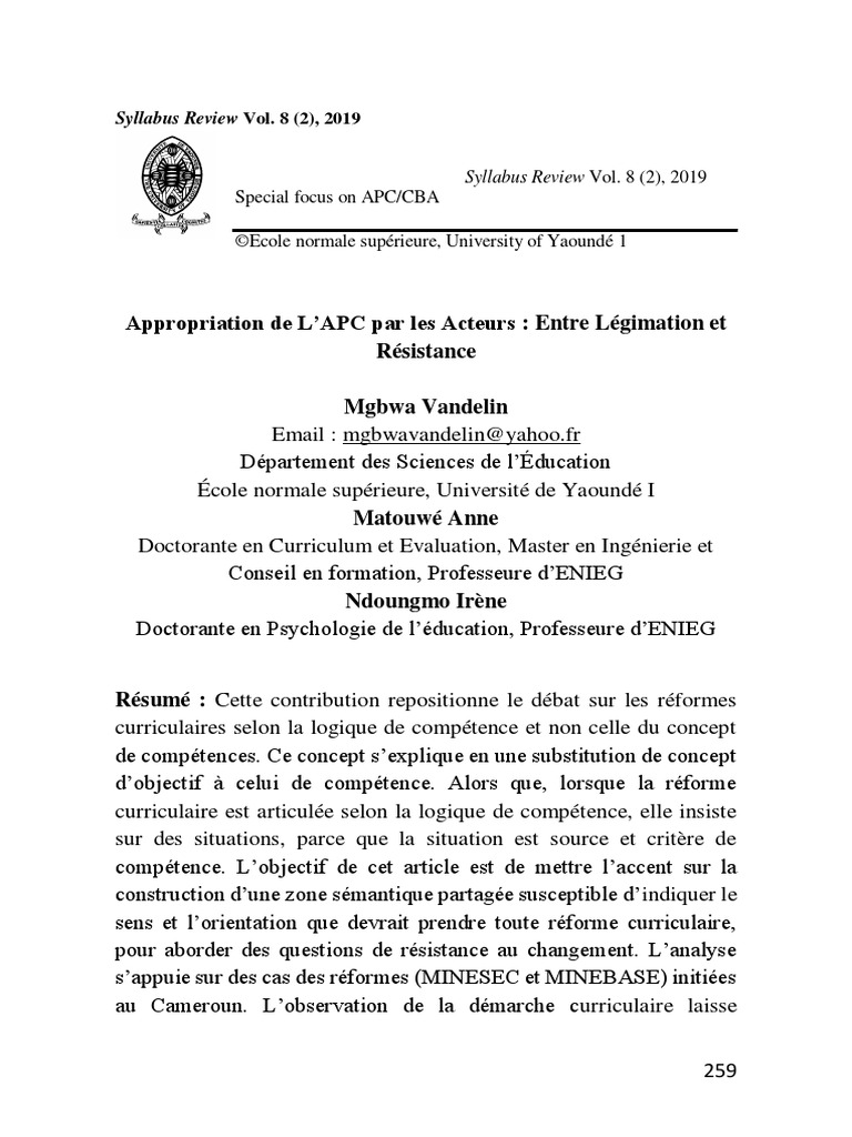 Article Appropriatio Apc Dans Syllabus 2019 | PDF