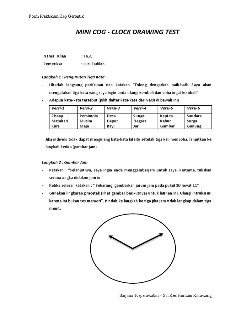 Form Mini Cog - CDT - Lusi Fadilah - 4C | PDF