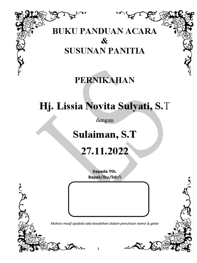 Susunan Panitia Pernikahan Hj. Lissia | PDF