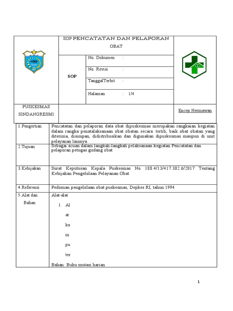 Sop Pencatatan Dan Pelaporan Obat | PDF