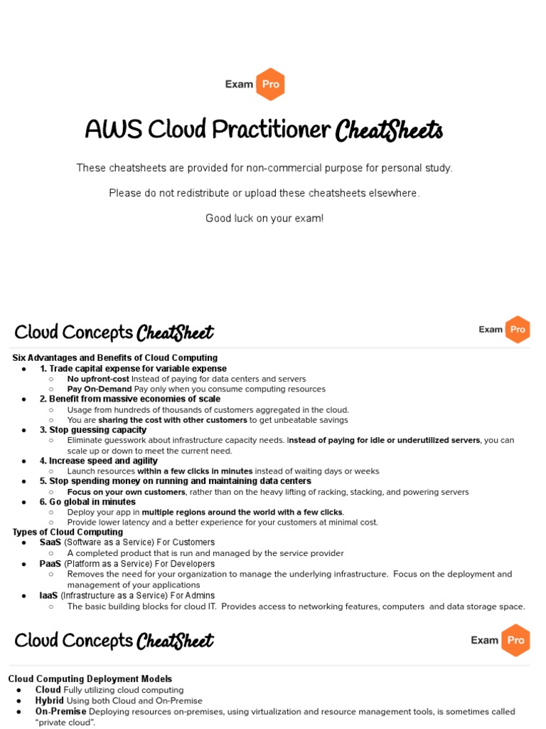 Certified Cloud Practitoner CheatSheet | PDF | Cloud Computing | Amazon Web Services