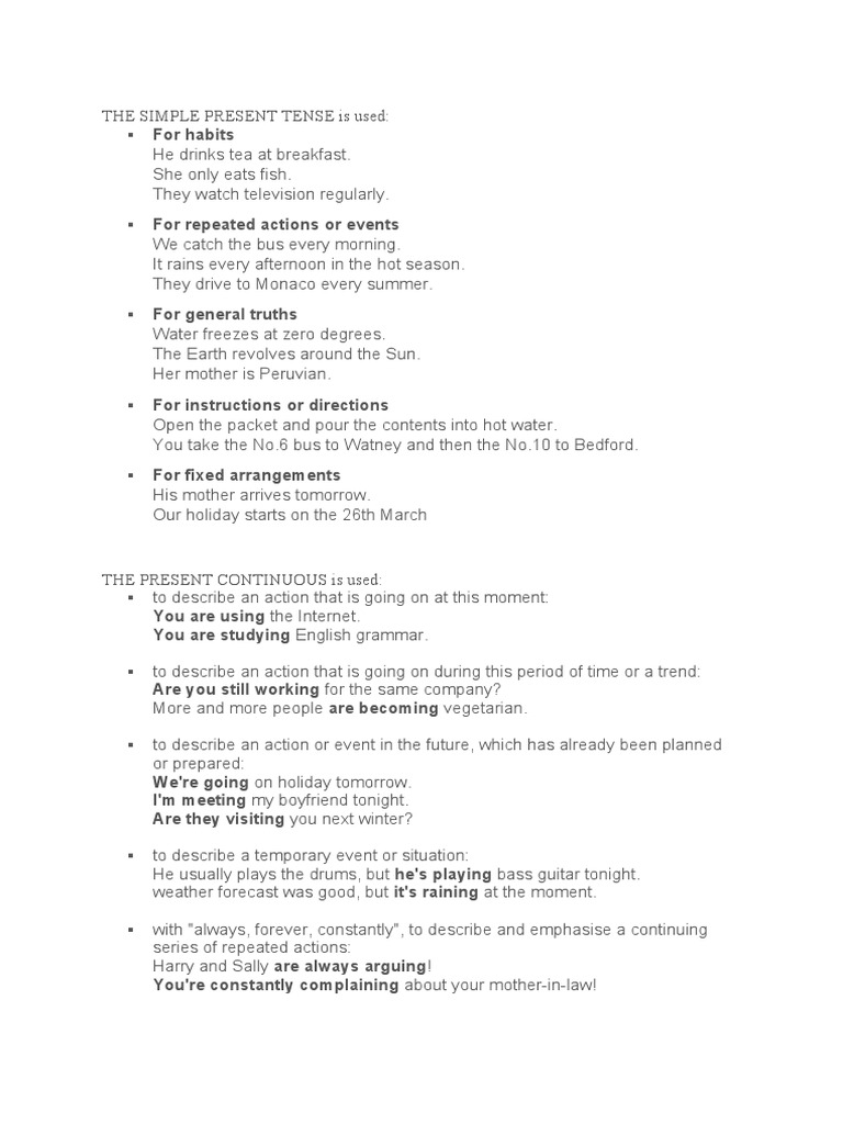 Grammar Notes - Simple, Continuous Past&Present Tense | PDF