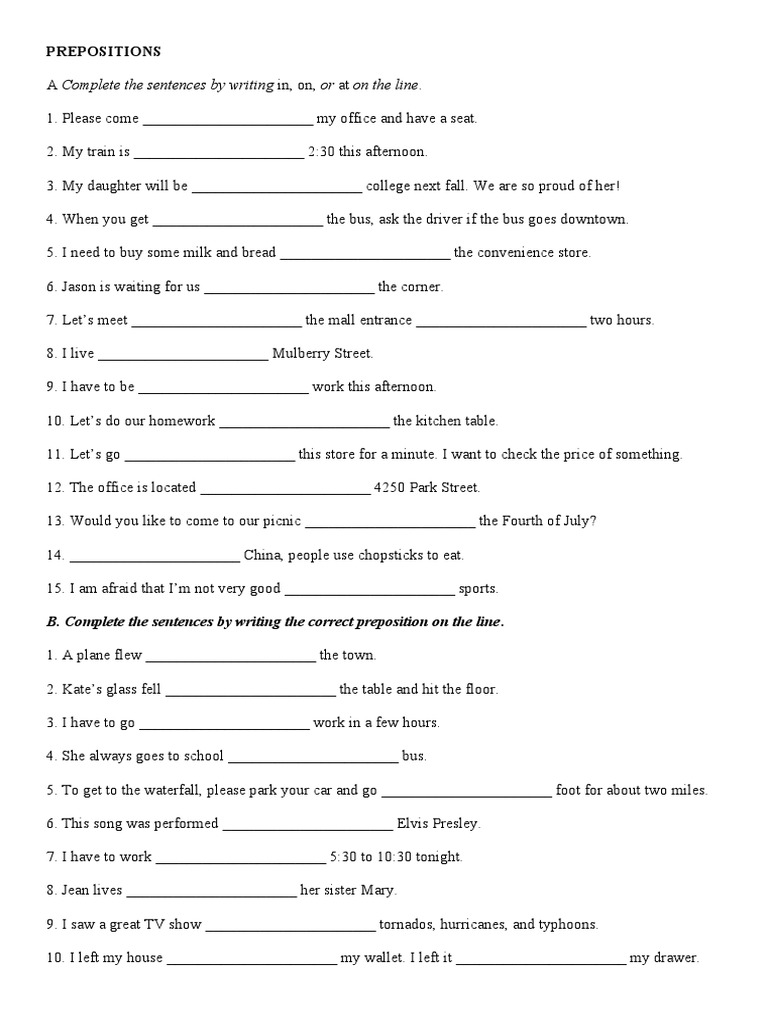 Prepositions Worksheet | PDF