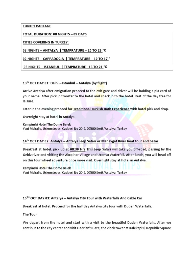 Turkey Sample Itinerary | PDF