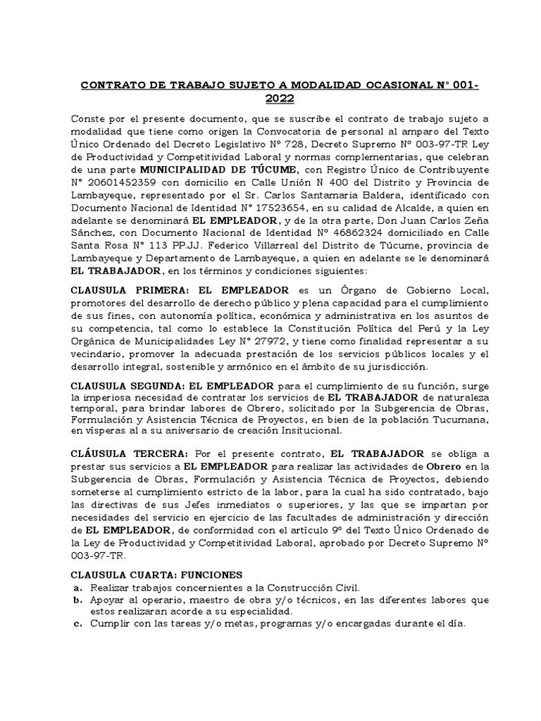 Contrato Sujeto A Modalidad | PDF | Derecho laboral | Salario