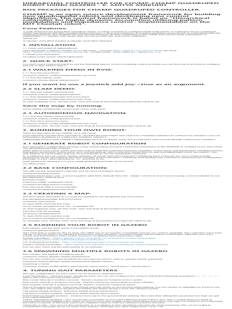 Hierarchal Contoller For Chvmp-Champ Robot Using Gazebo (Linux Software ...