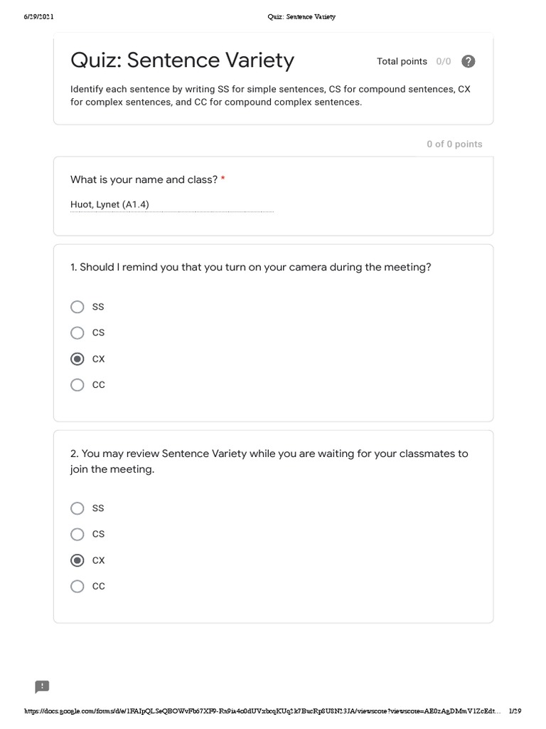 Quiz - Sentence Variety | PDF