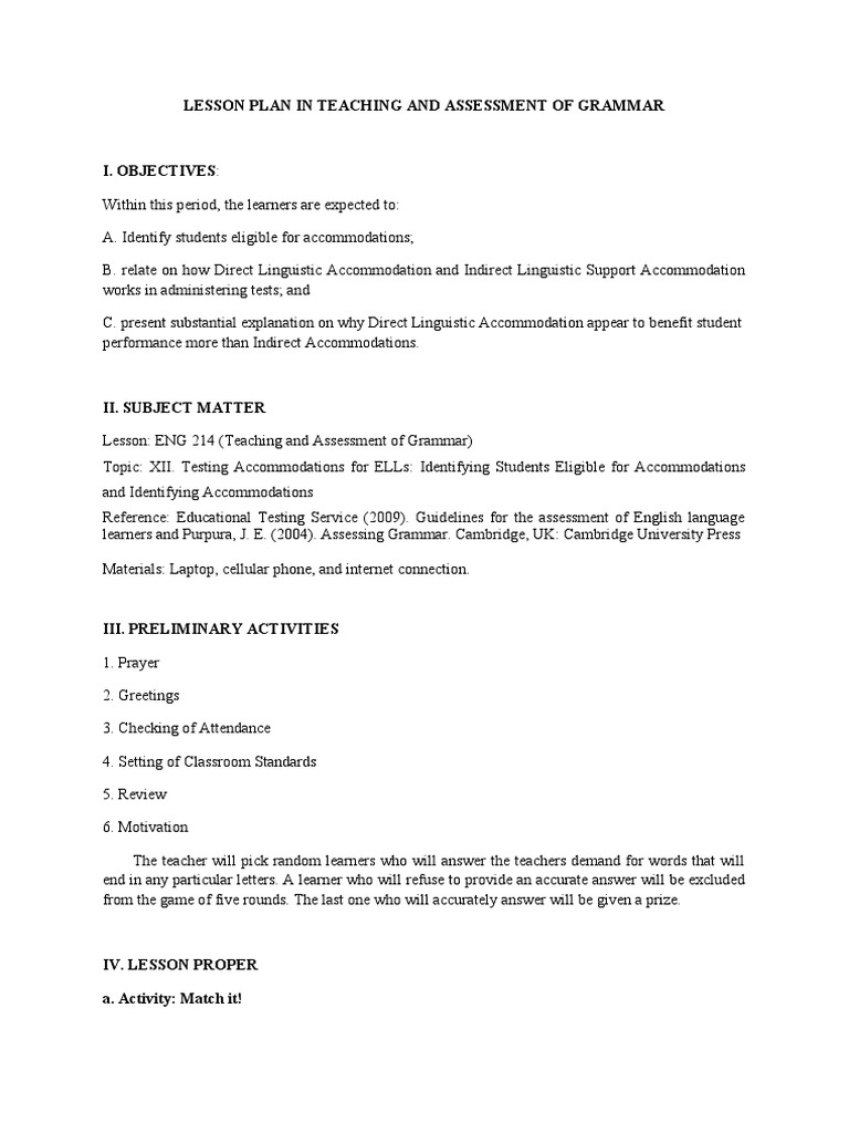 Lesson Plan (ENG 214) | PDF | Educational Assessment | Lesson Plan