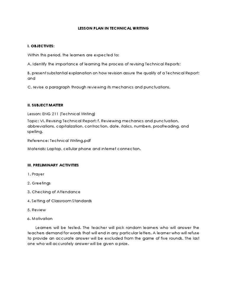 Revising Technical Reports Lesson Plan | PDF | Career & Growth