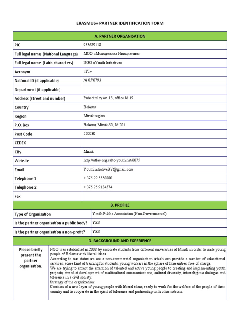 Pif (Erasmus Partner Identification Form) | PDF