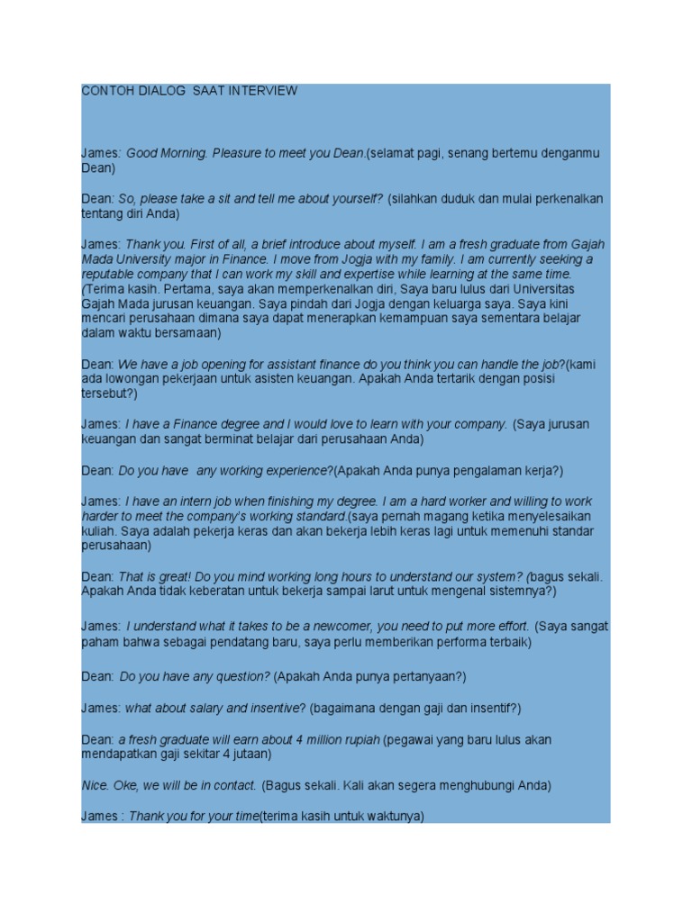 Contoh Dialog Saat Interview | PDF