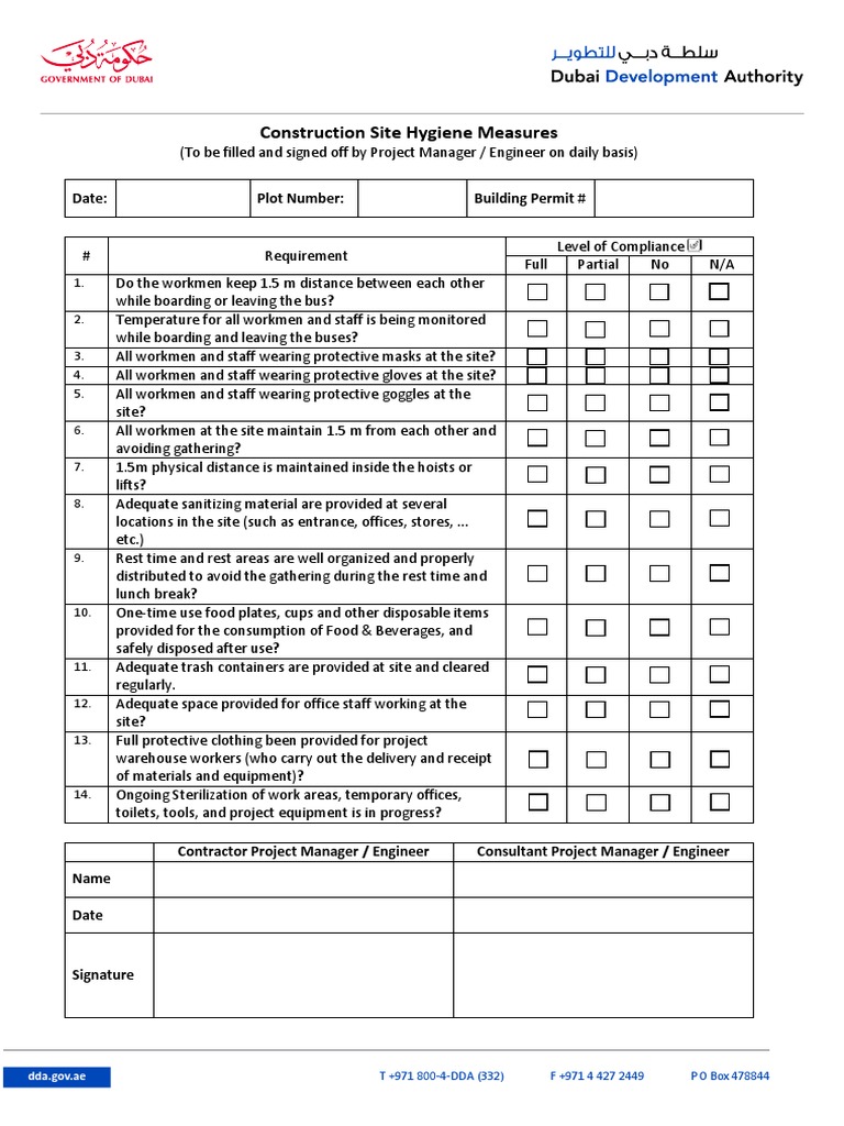 Construction Site Hygiene Measures - Checklist | PDF