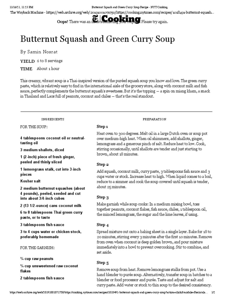 Butternut Squash and Green Curry Soup Recipe - NYT Cooking | PDF ...