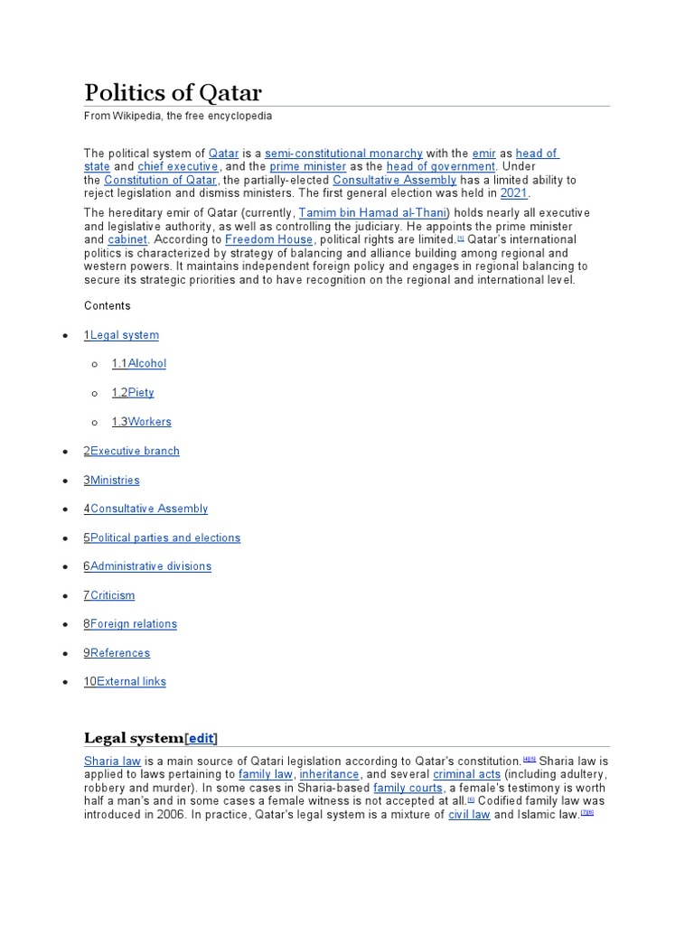 Politics of Qatar | PDF | Qatar | Government