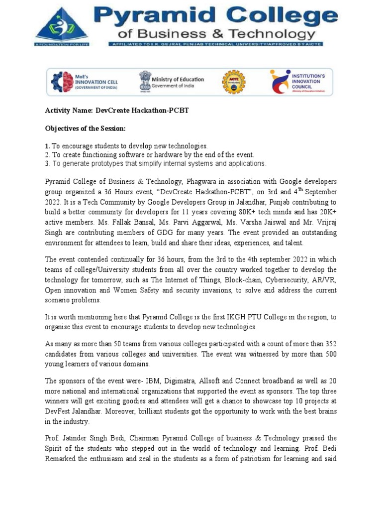 DevCreate Hackathon-PCBT: A 36-Hour Event Organized by Pyramid College of Business & Technology ...