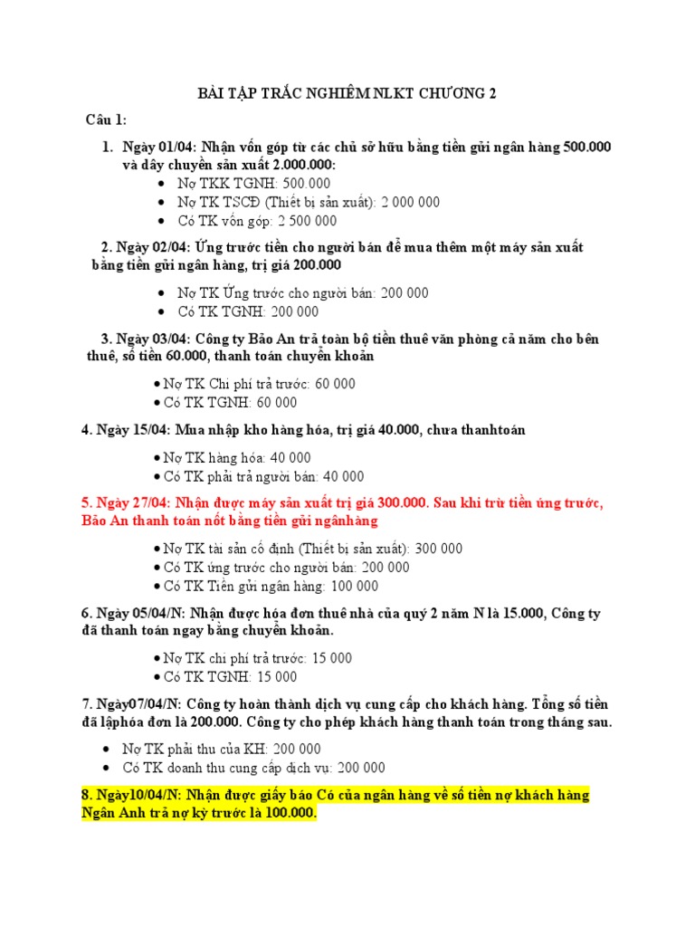 BT NLKT Chương 2 | PDF