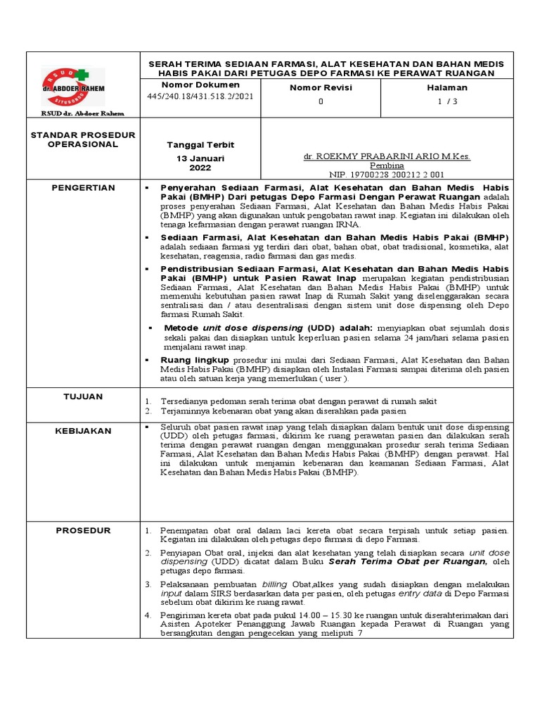 Serah Terima Obat Ke Perawat Ruaangan | PDF