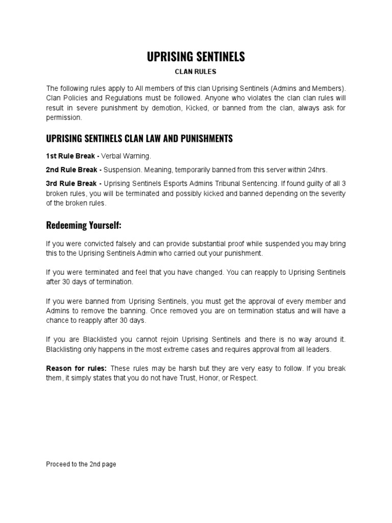 Uprising Sentinels Clan Rules | PDF | Applied Ethics | Justice