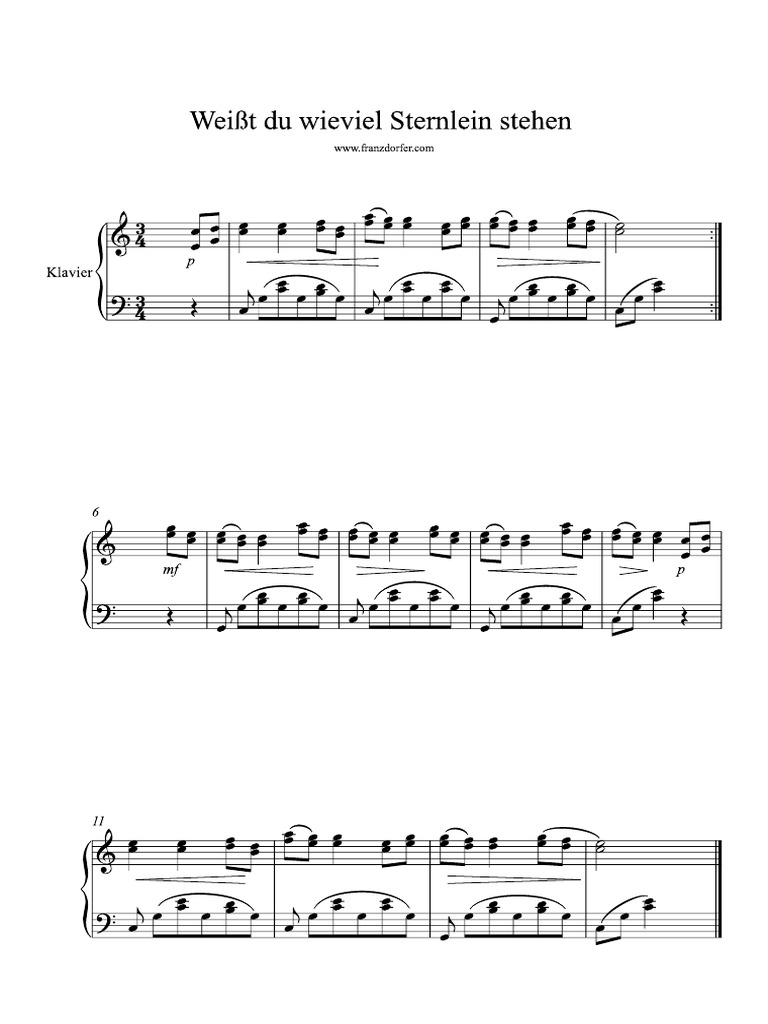 Weisst Du Wieviel Sternlein-Klavier - Partitur-C | PDF
