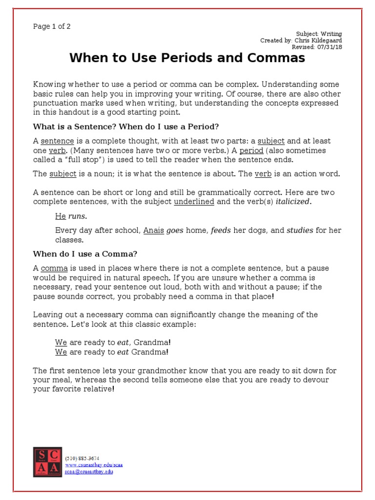 When To Use Periods and Commas | PDF | Sentence (Linguistics) | Comma