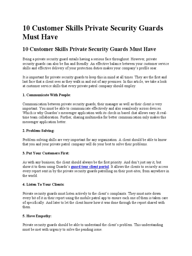 Essential Customer Skills for Security Guards | PDF