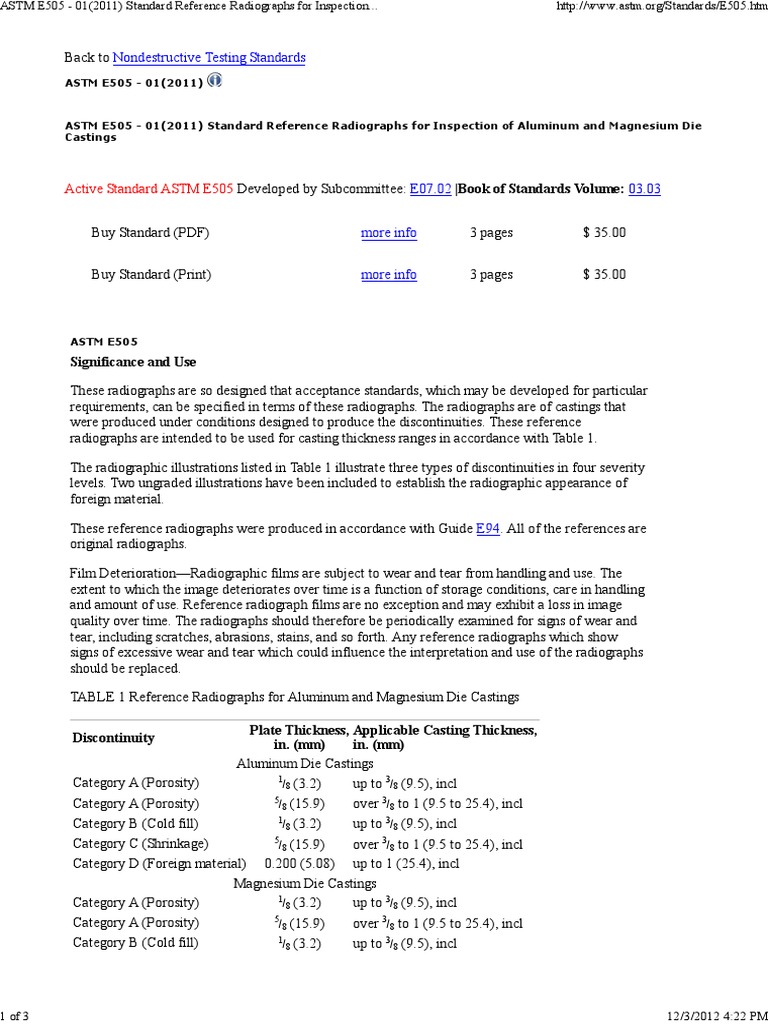 ASTM E505 - 01 (2011) Standard Reference Radiographs For Inspection of ...