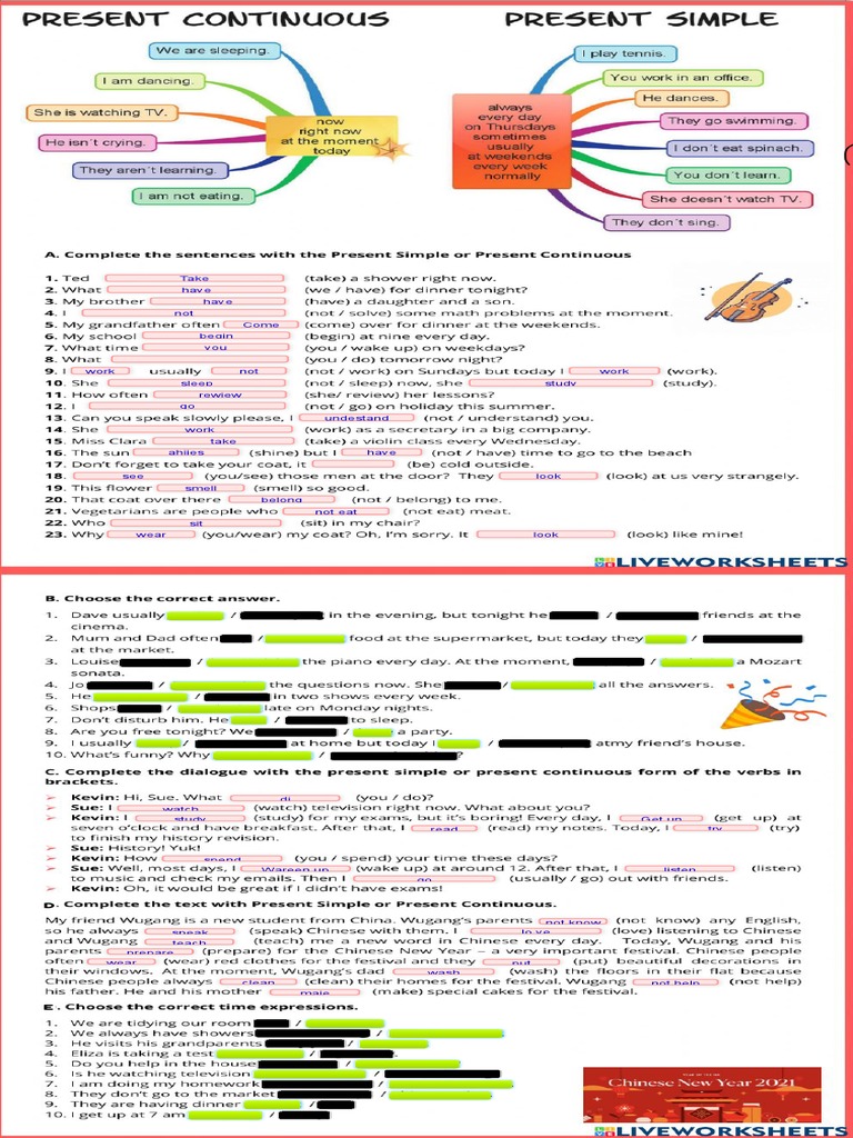 Ejercicio Online de Present Simple Vs Present Continuous para A2B1 ... Ejercicio Online de Present Simple Vs Present Continuous para A2B1 ...