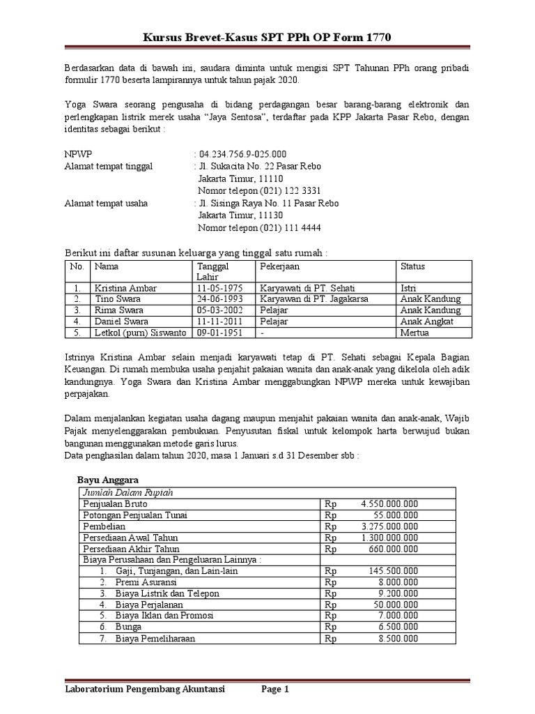 Kasus SPT PPH OP Yoga Swara - Sesi Siang | PDF
